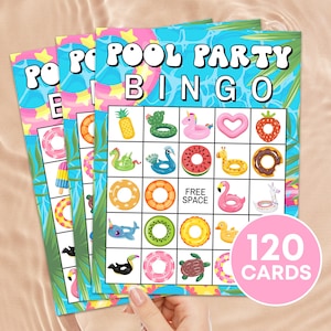 120 Pool Party Bingo Cards Printable Game, Summer Pool Party Birthday ...