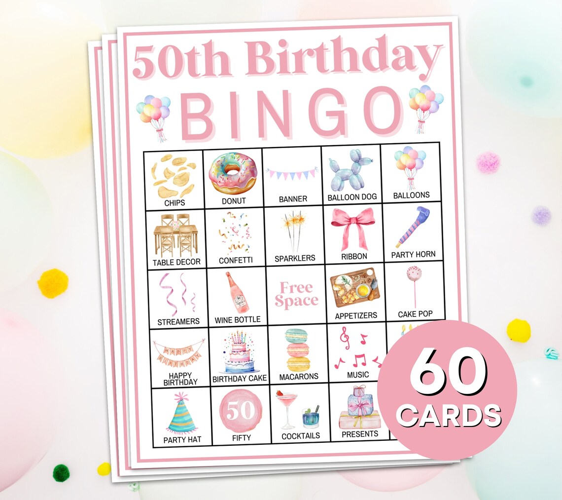 60 50th Birthday Bingo Cards Printable Game, 50th Birthday Party Bingo ...