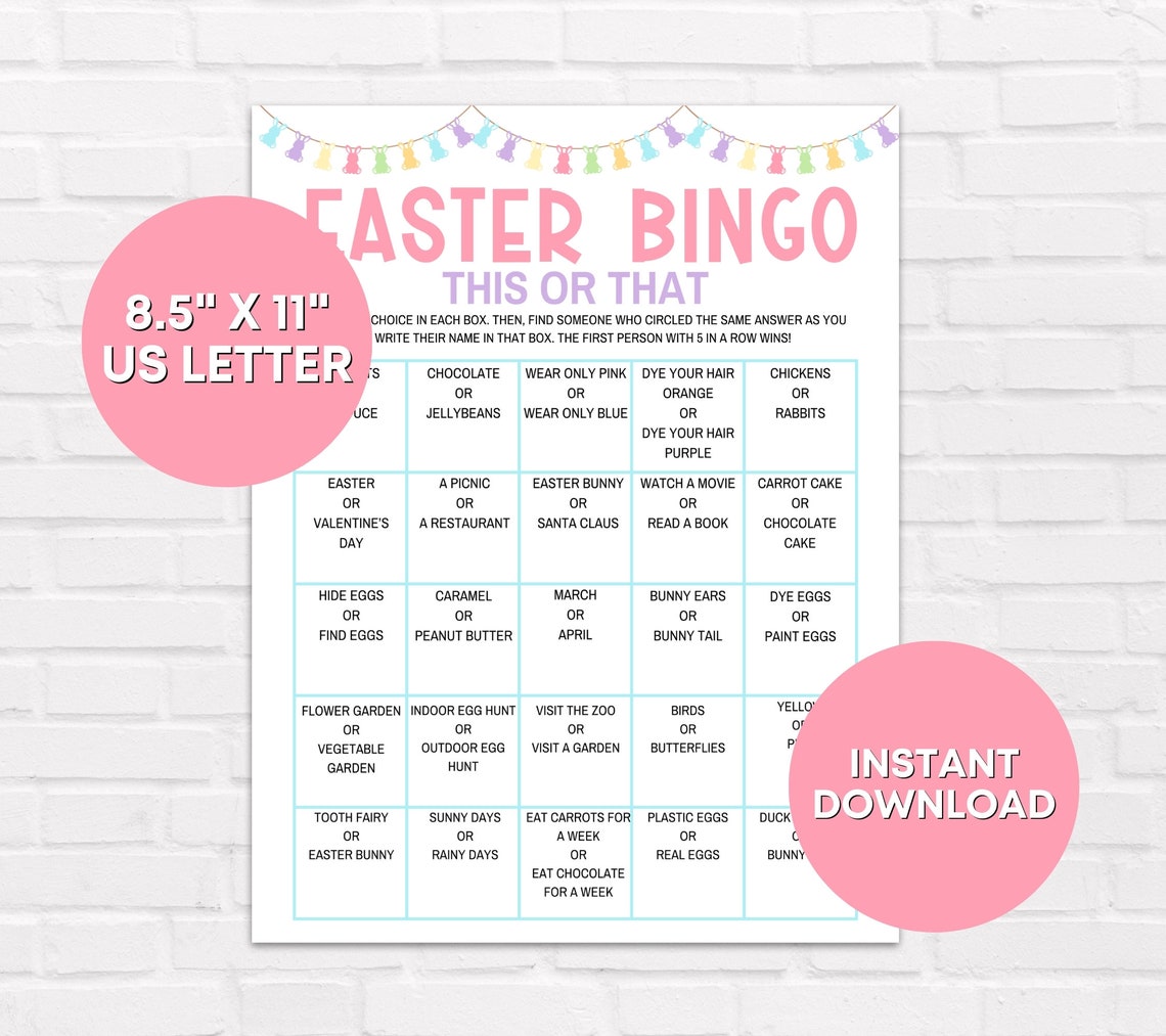 Easter Bingo This or That Game, Easter Party Mingle Icebreaker Would ...