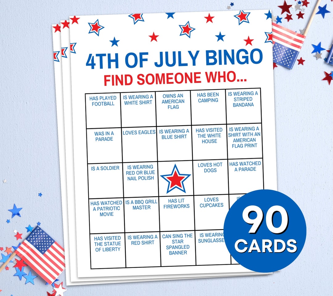90 Fourth of July Find Someone Who Bingo Cards, 4th of July USA ...