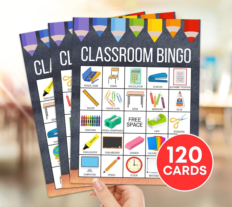 120 School Classroom Bingo Cards Printable Game, First Day Back to ...