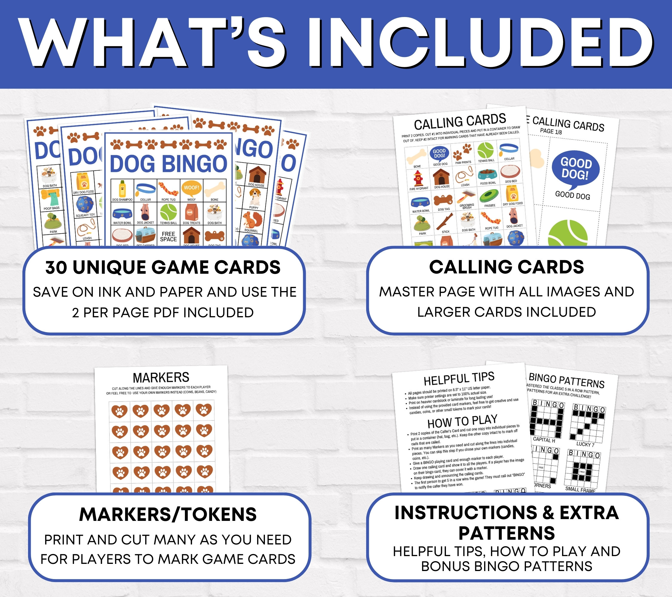 30 Dog Bingo Cards Printable Game, Puppy Dog Bingo Cards Game, Dog ...