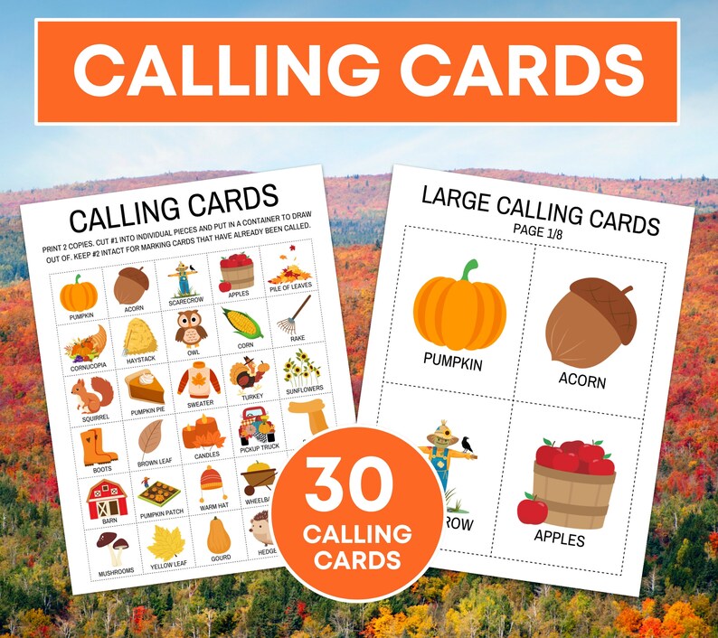 60 Fall Bingo Cards Printable Game, Fall Autumn Bingo Boards, Fall ...