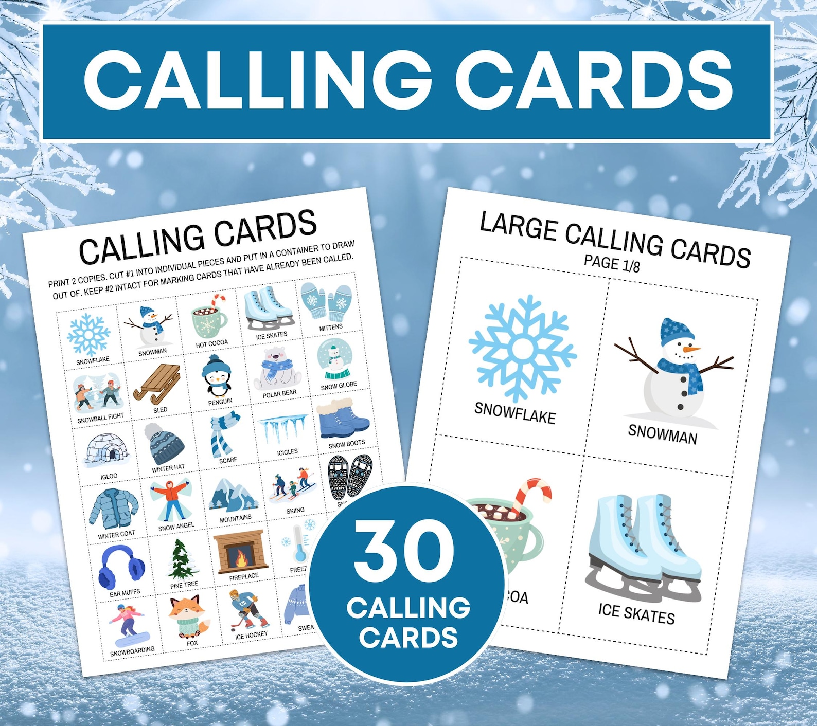 60 Winter Bingo Cards Printable Game,winter Bingo Board Activity for ...