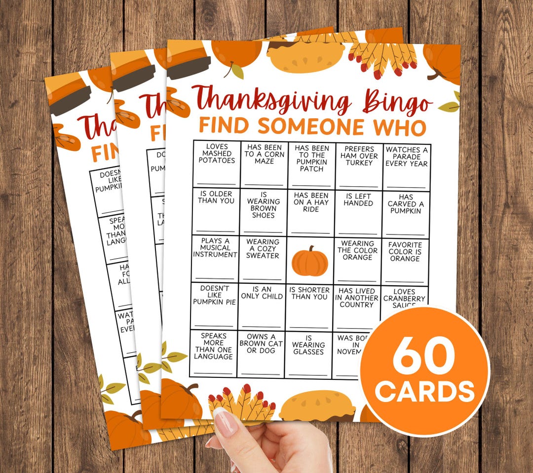 60 Thanksgiving Mingle Bingo Card Printable Game,thanksgiving Fall Find ...