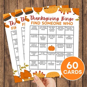 60 Thanksgiving Mingle Bingo Card Printable Game,thanksgiving Fall Find ...