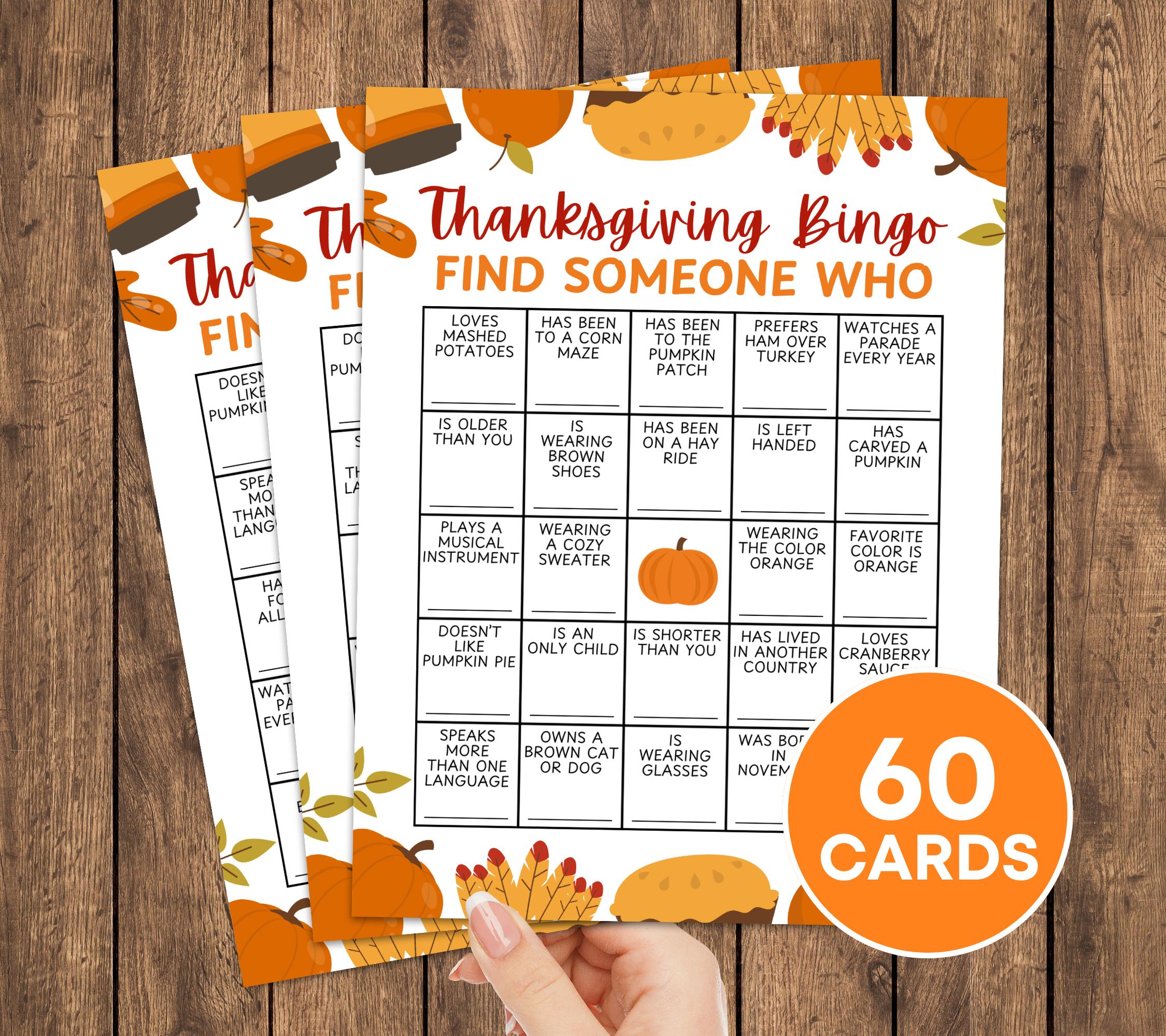 60 Thanksgiving Mingle Bingo Card Printable Game,thanksgiving Fall Find ...