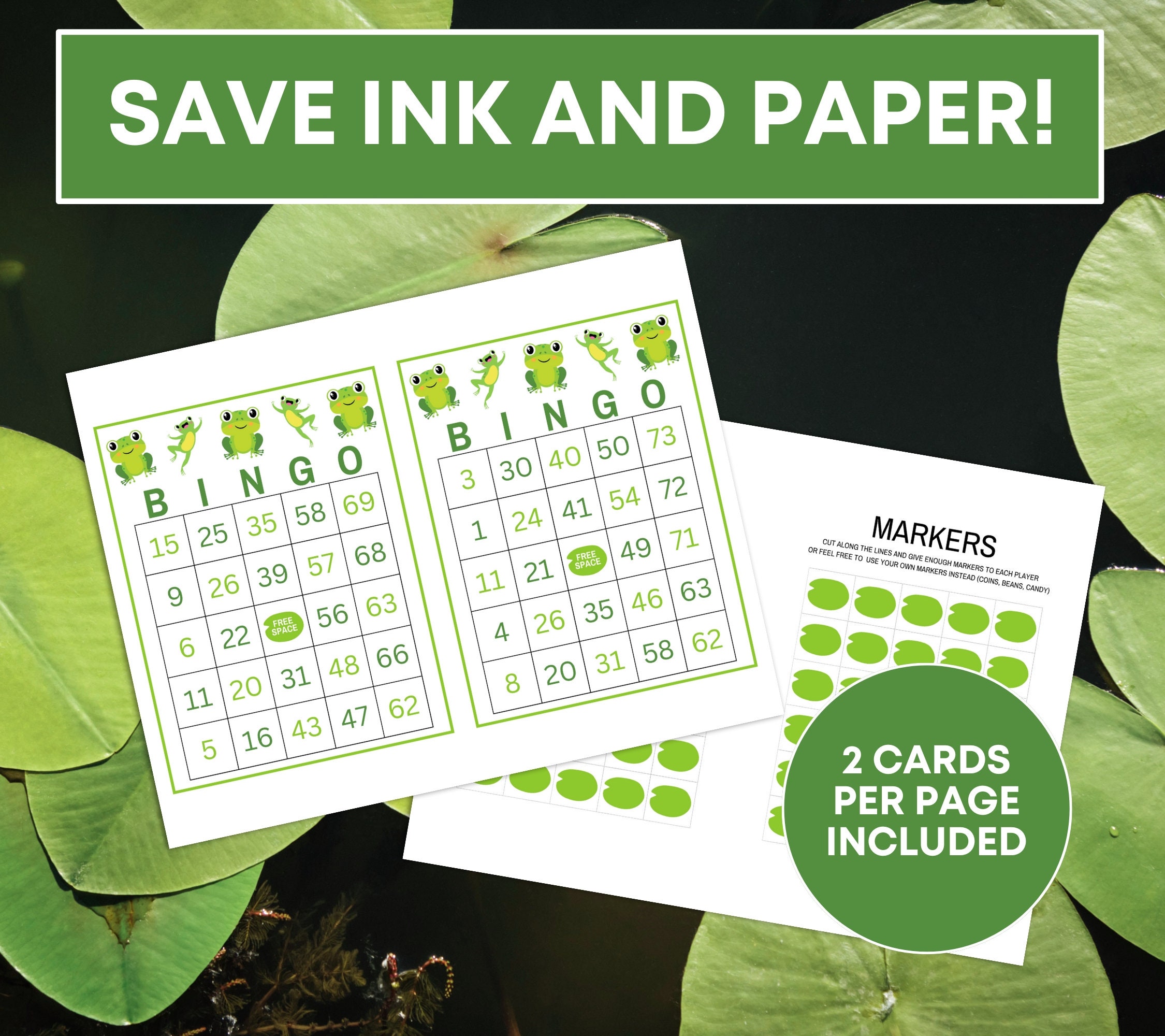 50 Frog Bingo Cards Printable Game, Frog Birthday Party Bingo Game for ...