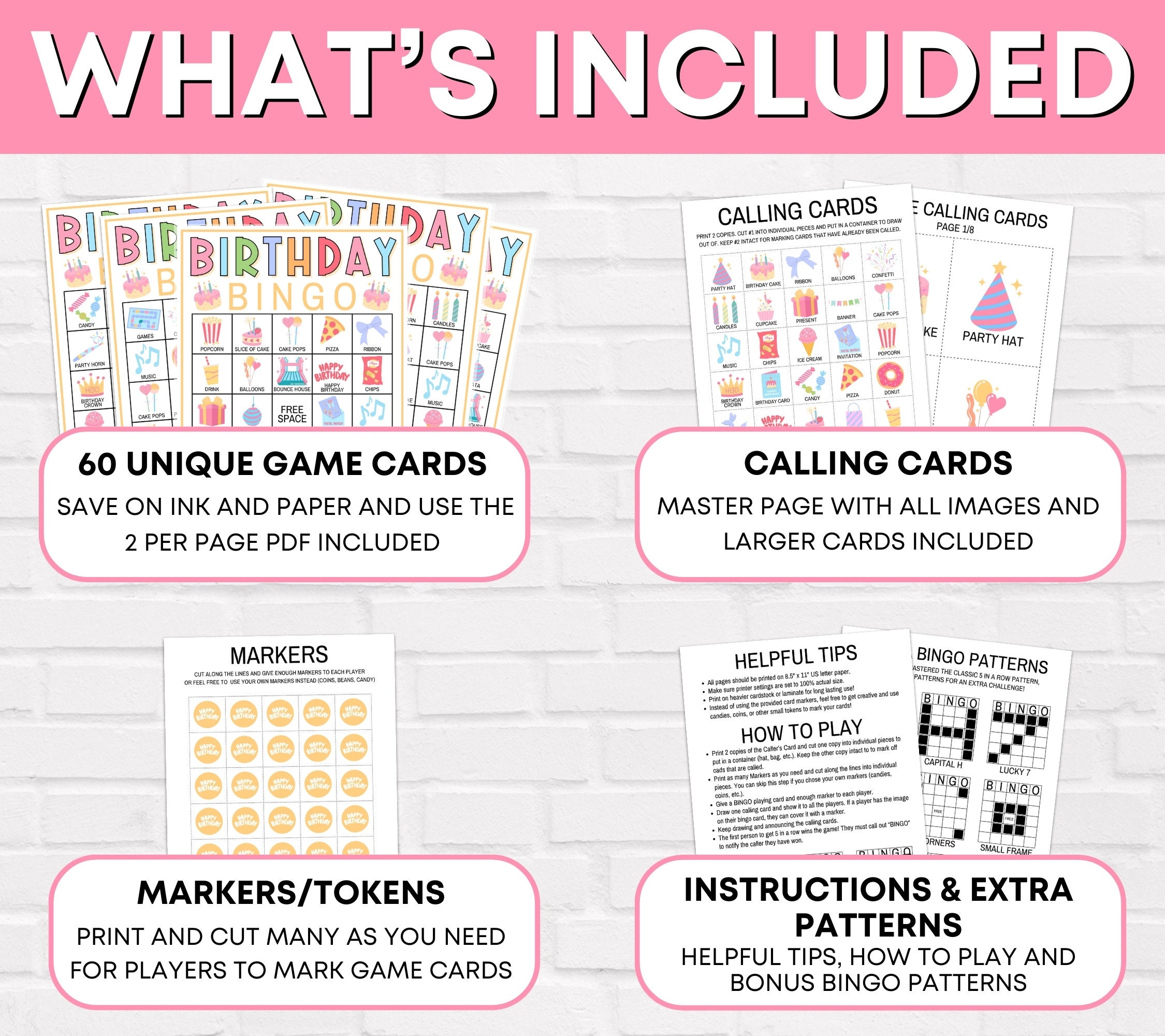 60 Birthday Bingo Cards Printable Game, Pastel Kids Birthday Bingo ...