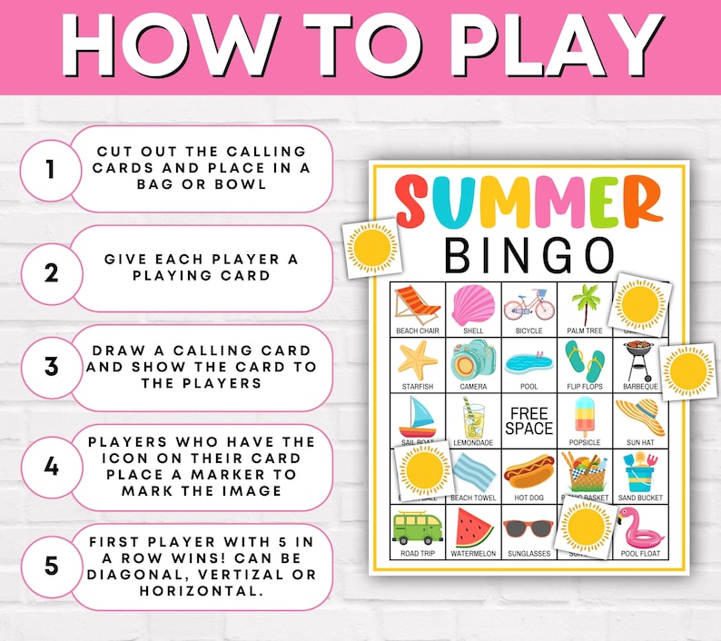 30 Summer Bingo Cards Printable Game, Summer Birthday Party Bingo Game ...