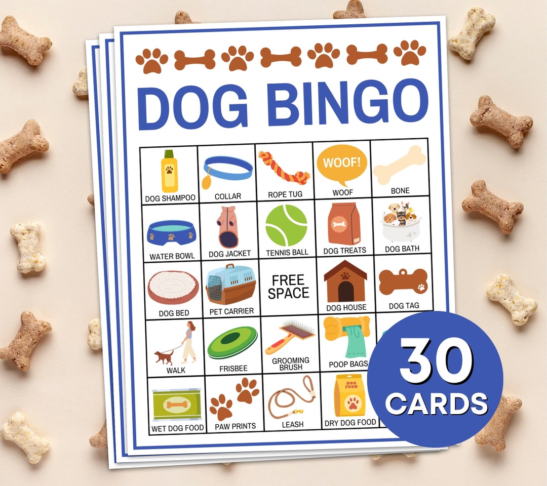 30 Dog Bingo Cards Printable Game, Puppy Dog Bingo Cards Game, Dog ...