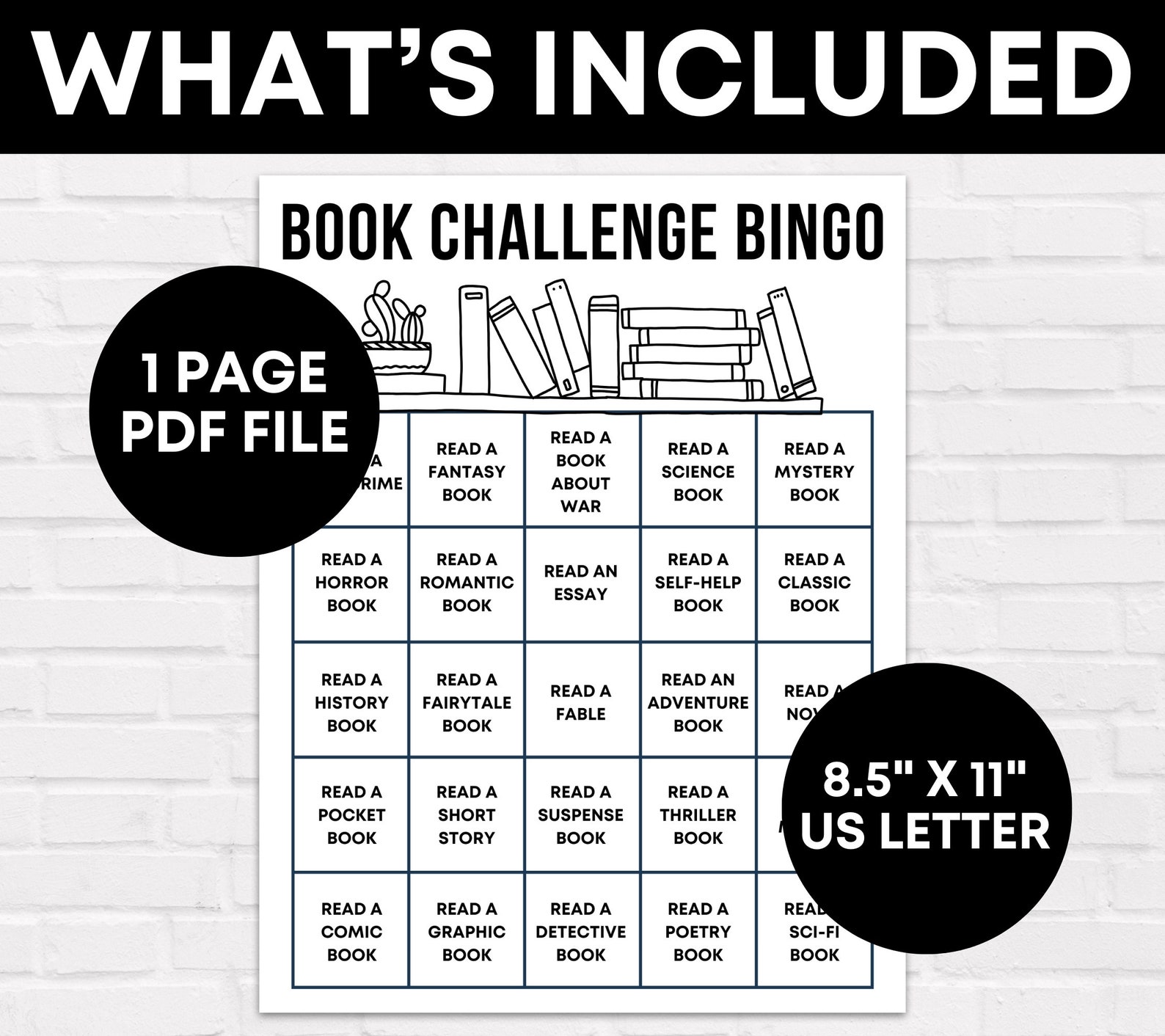 Book Challenge Bingo Printable, Reading Challenge Bingo PDF, Reading ...