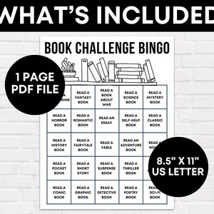 Book Challenge Bingo Printable, Reading Challenge Bingo PDF, Reading ...