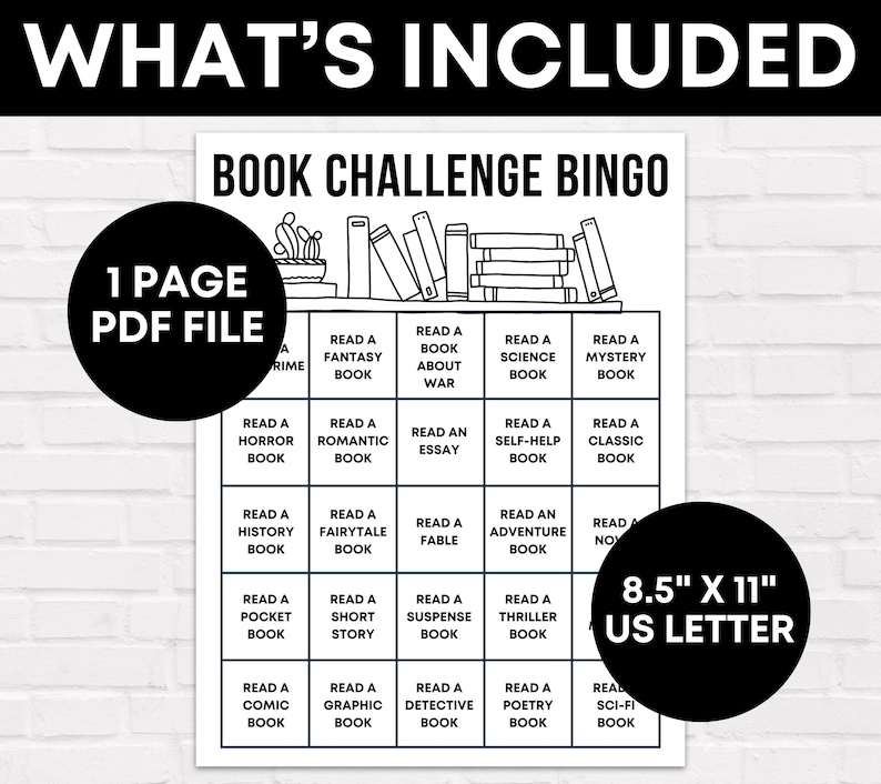 Book Challenge Bingo Printable, Reading Challenge Bingo PDF, Reading ...