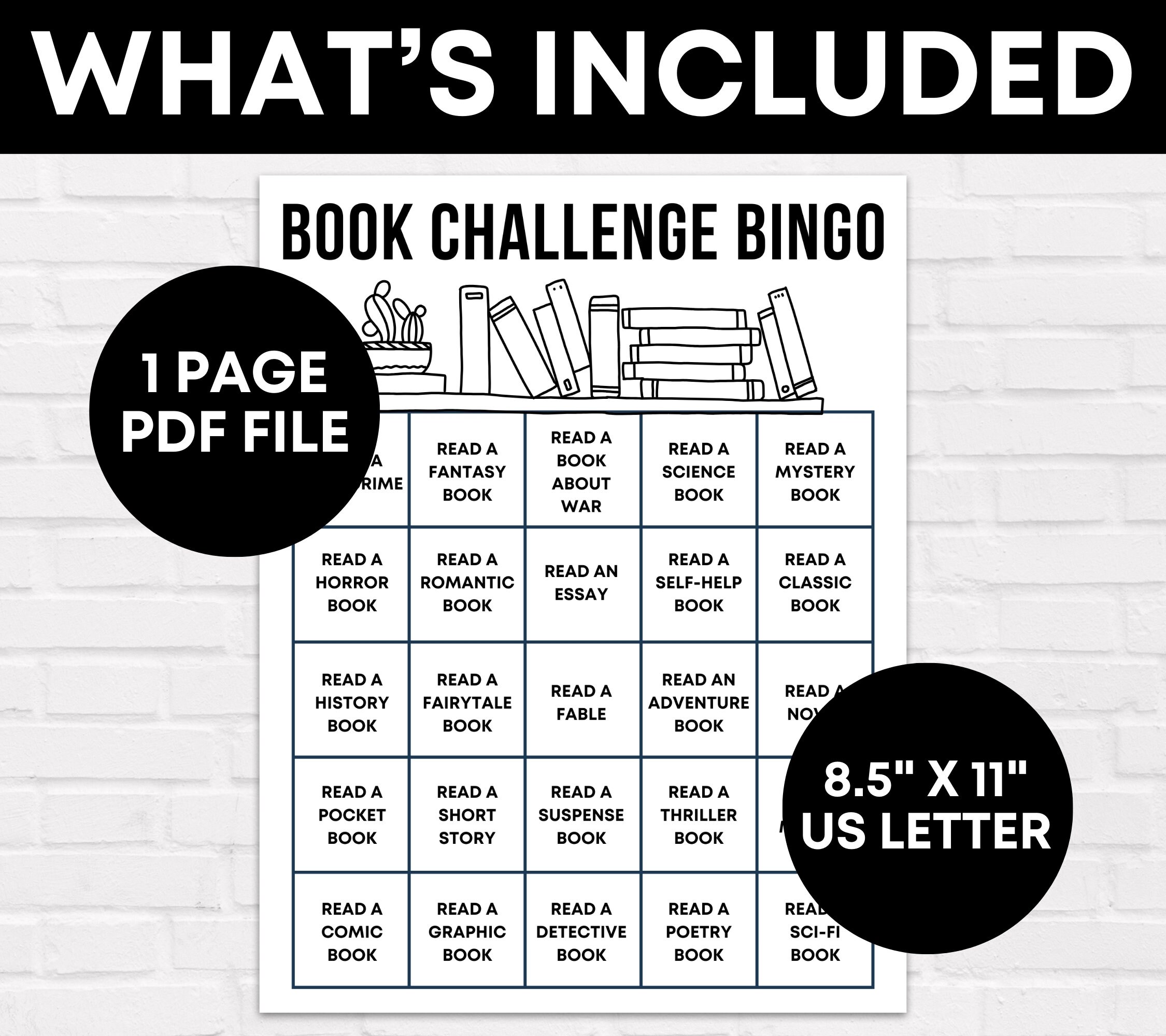 Book Challenge Bingo Printable, Reading Challenge Bingo PDF, Reading ...