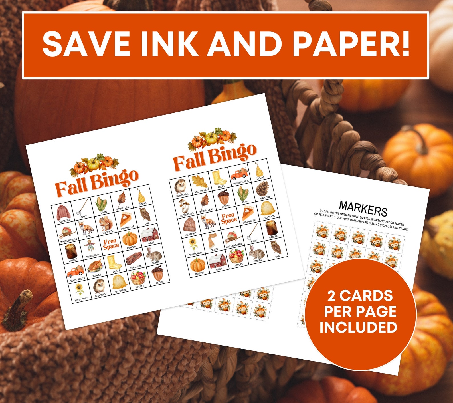 60 Fall Bingo Cards Printable Game, Fall Autumn Bingo Boards, Fall ...