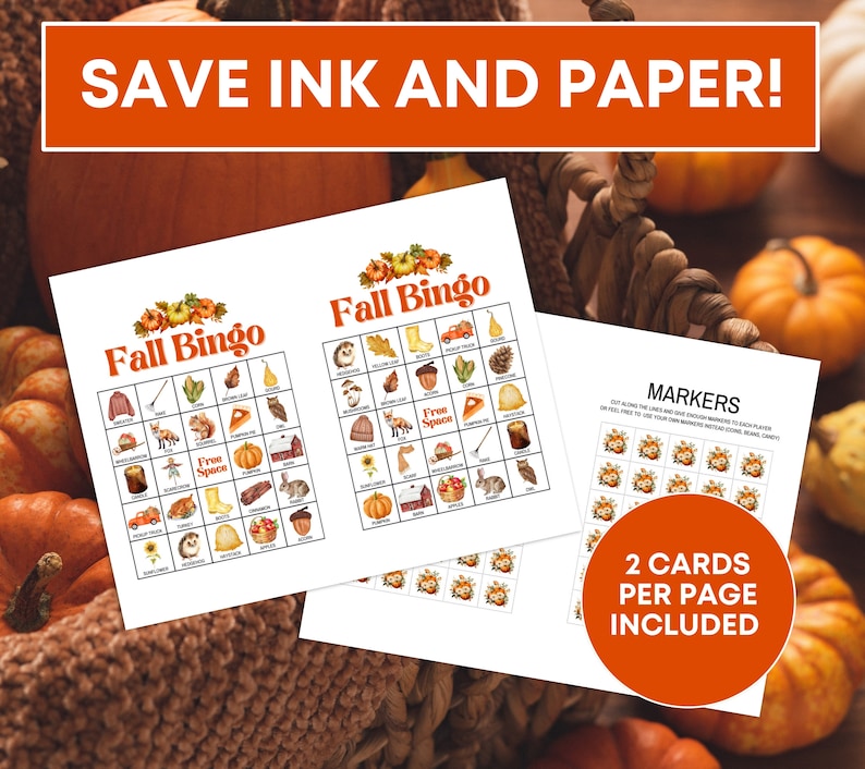 60 Fall Bingo Cards Printable Game, Fall Autumn Bingo Boards, Fall ...