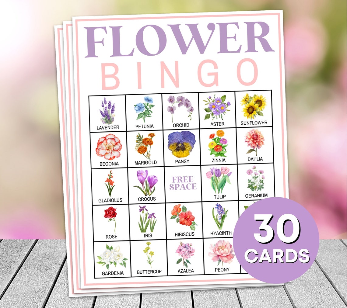 30 Flower Bingo Cards Printable Game, Floral Spring Bingo Boards Kids ...