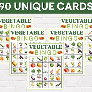 90 Vegetable Bingo Cards Printable Game, Vegetable Bingo Boards ...