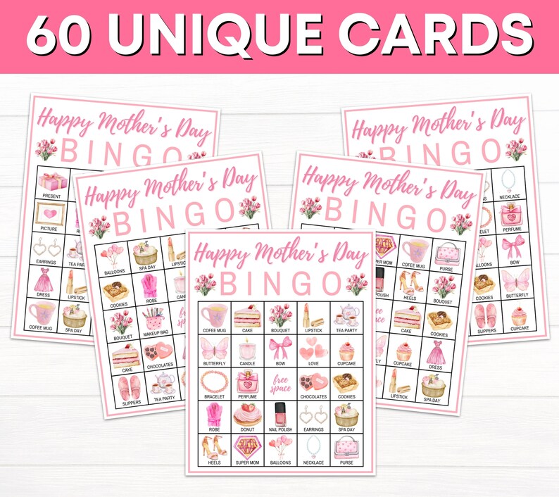 60 Mother's Day Bingo Cards Printable Game, Mothers Day Party Brunch ...