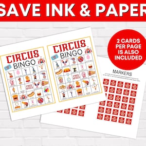 30 Circus Bingo Cards Printable Game, Circus Party Bingo Game Boards ...