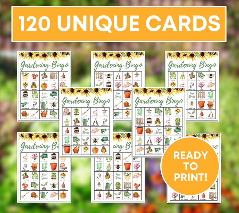 120 Gardening Bingo Cards Printable Game, Gardening Club Bingo Activity ...