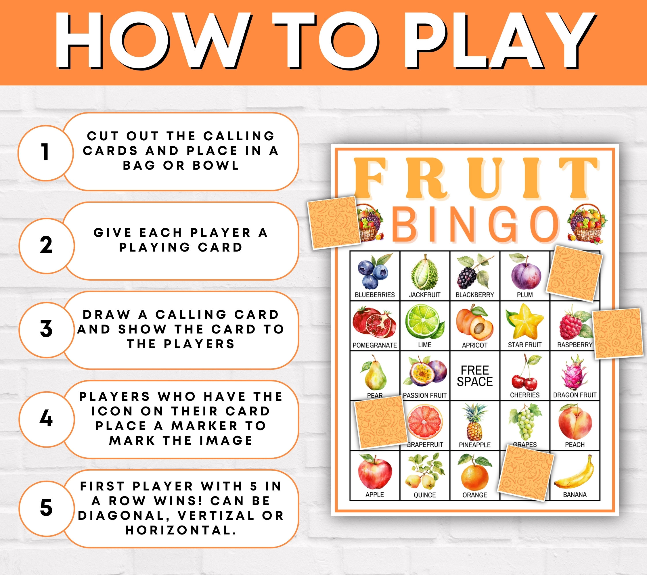 120 Fruit Bingo Cards Printable Game, Fruit Bingo Boards Game, Fruit ...