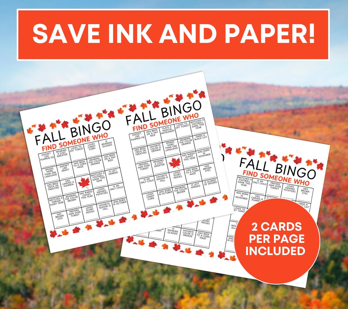 30 Fall Mingle Bingo Cards Printable Game, Fall Autumn Find Someone Who ...