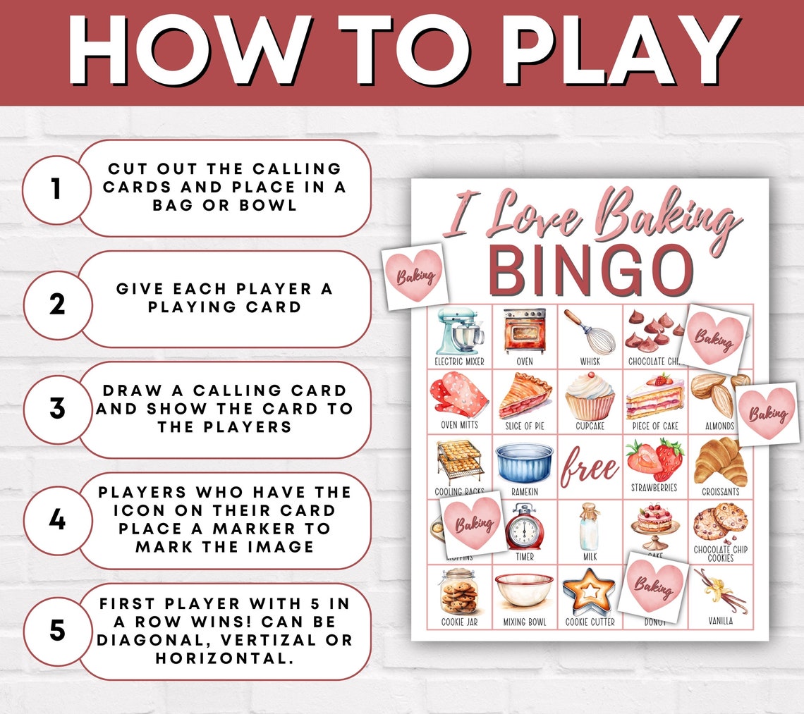 90 Baking Bingo Game Cards Printable, Baking Birthday Party Bingo ...