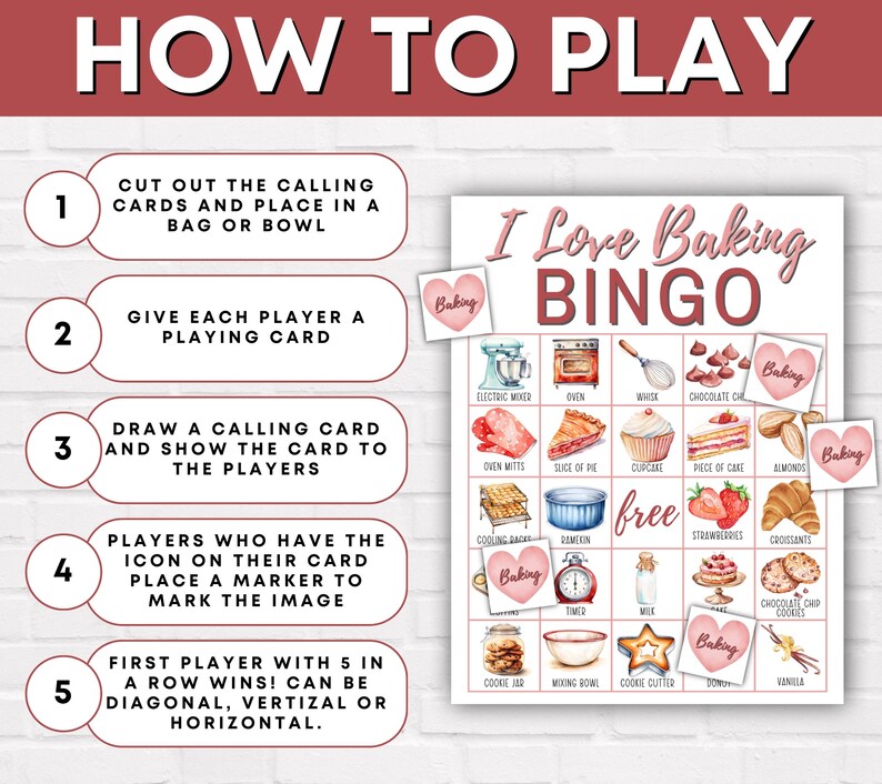 90 Baking Bingo Game Cards Printable, Baking Birthday Party Bingo ...
