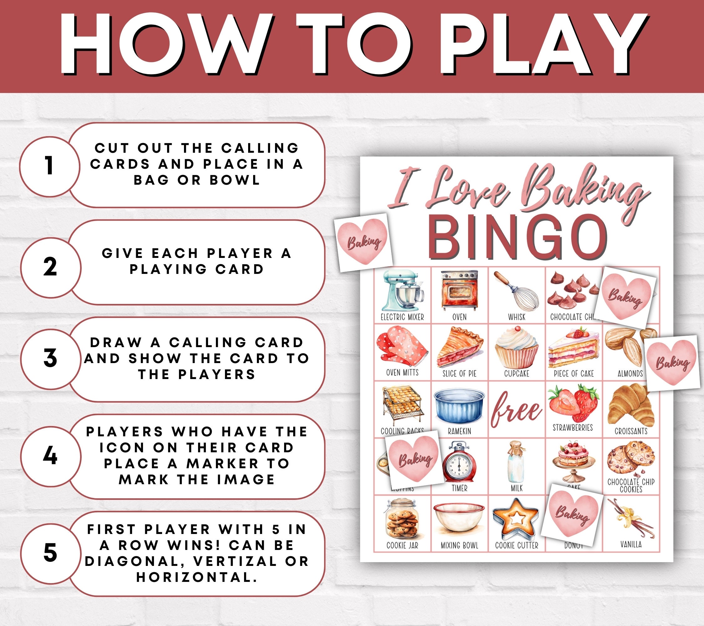 90 Baking Bingo Game Cards Printable, Baking Birthday Party Bingo ...