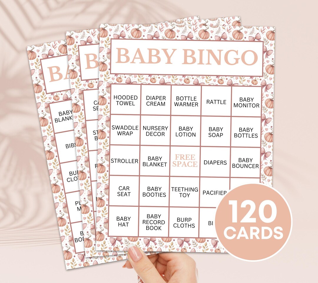 120 Fall Baby Shower Bingo Cards Printable Game, Boho Pumpkin Baby ...
