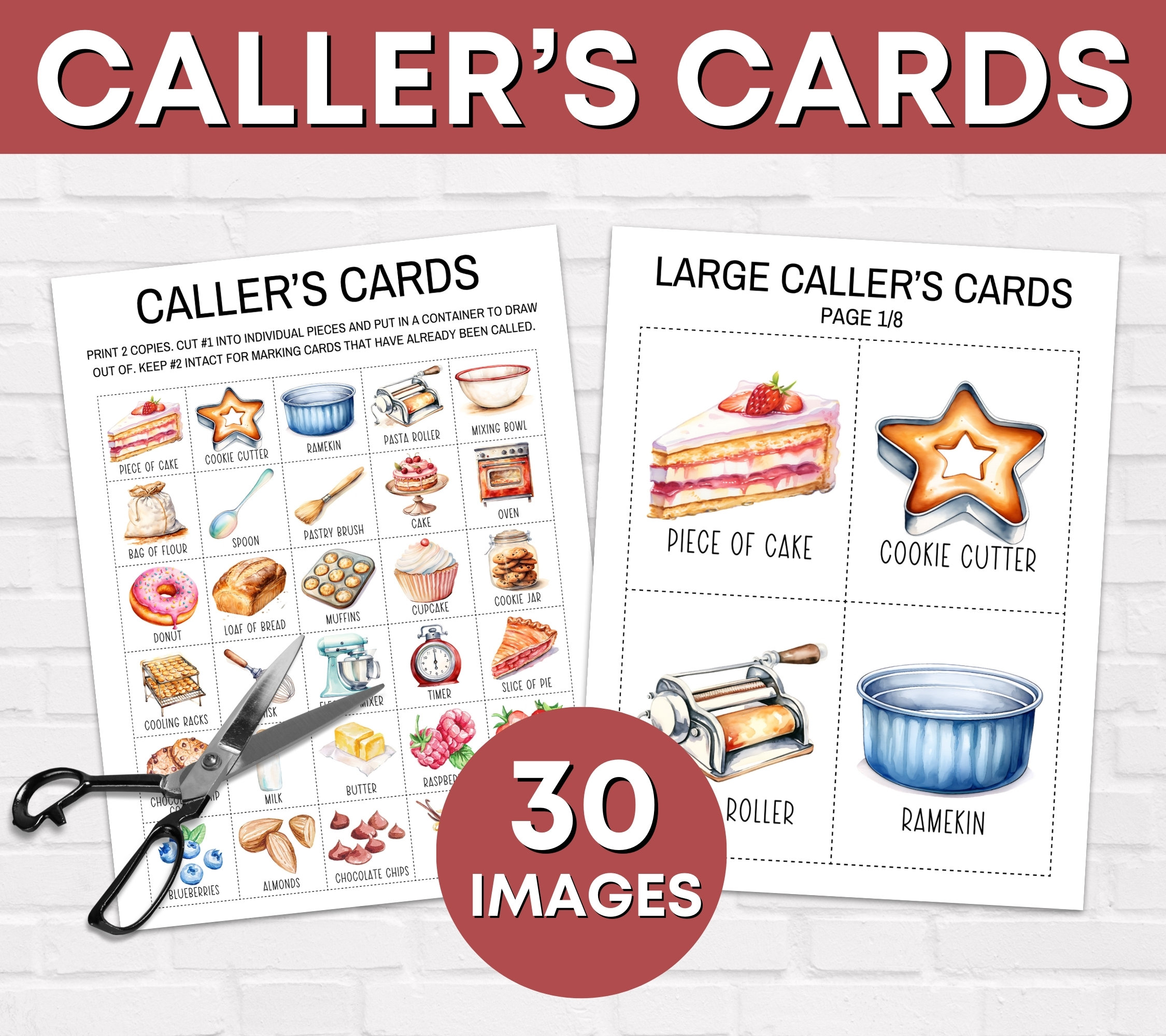 120 Baking Bingo Game Cards Printable, Baking Birthday Party Bingo ...