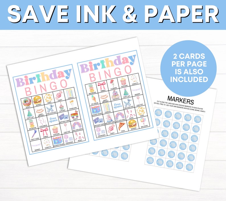 30 Birthday Bingo Cards Printable Game, Pastel Kids Birthday Bingo ...
