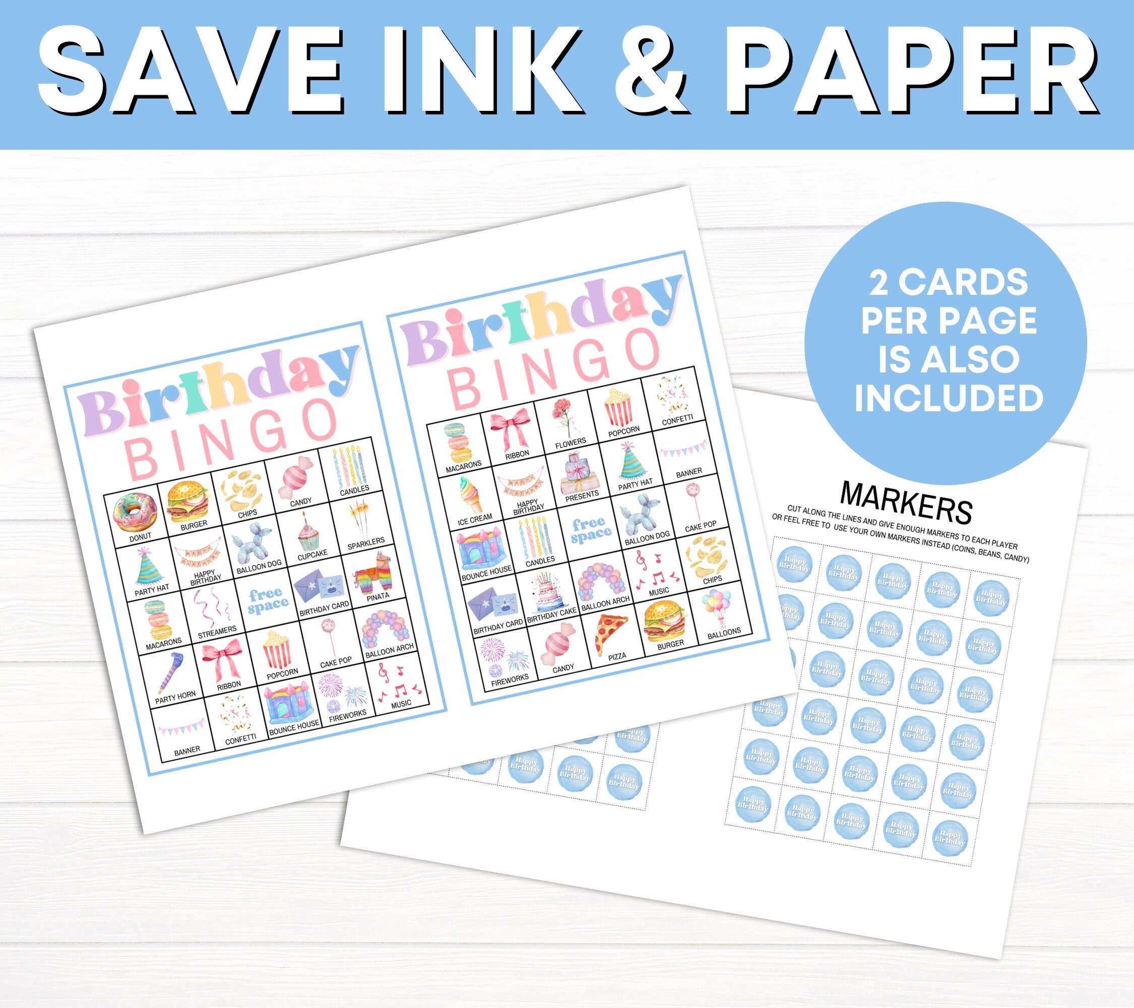 30 Birthday Bingo Cards Printable Game, Pastel Kids Birthday Bingo ...
