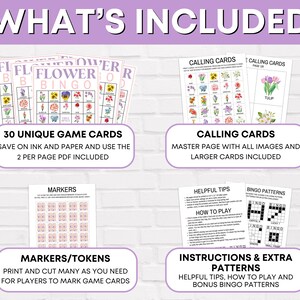 30 Flower Bingo Cards Printable Game, Floral Spring Bingo Boards Kids ...