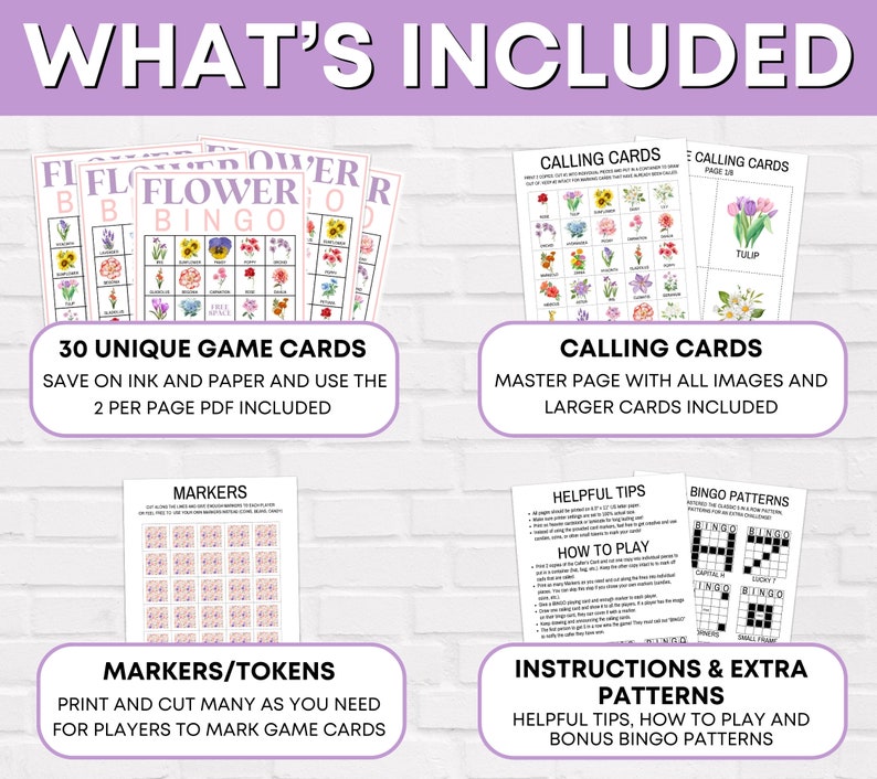 30 Flower Bingo Cards Printable Game, Floral Spring Bingo Boards Kids ...