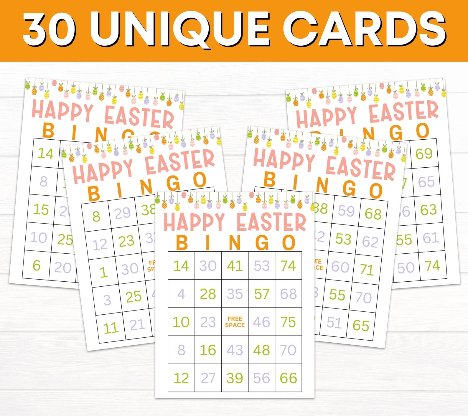 30 Easter Bingo Cards Printable Game, Easter Bingo Boards Activity for ...