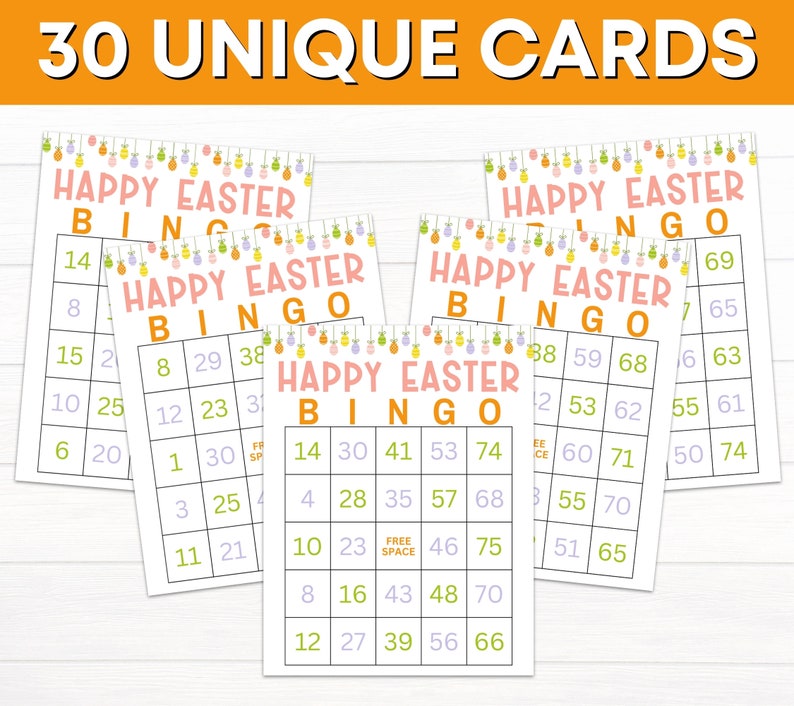 30 Easter Bingo Cards Printable Game, Easter Bingo Boards Activity for ...