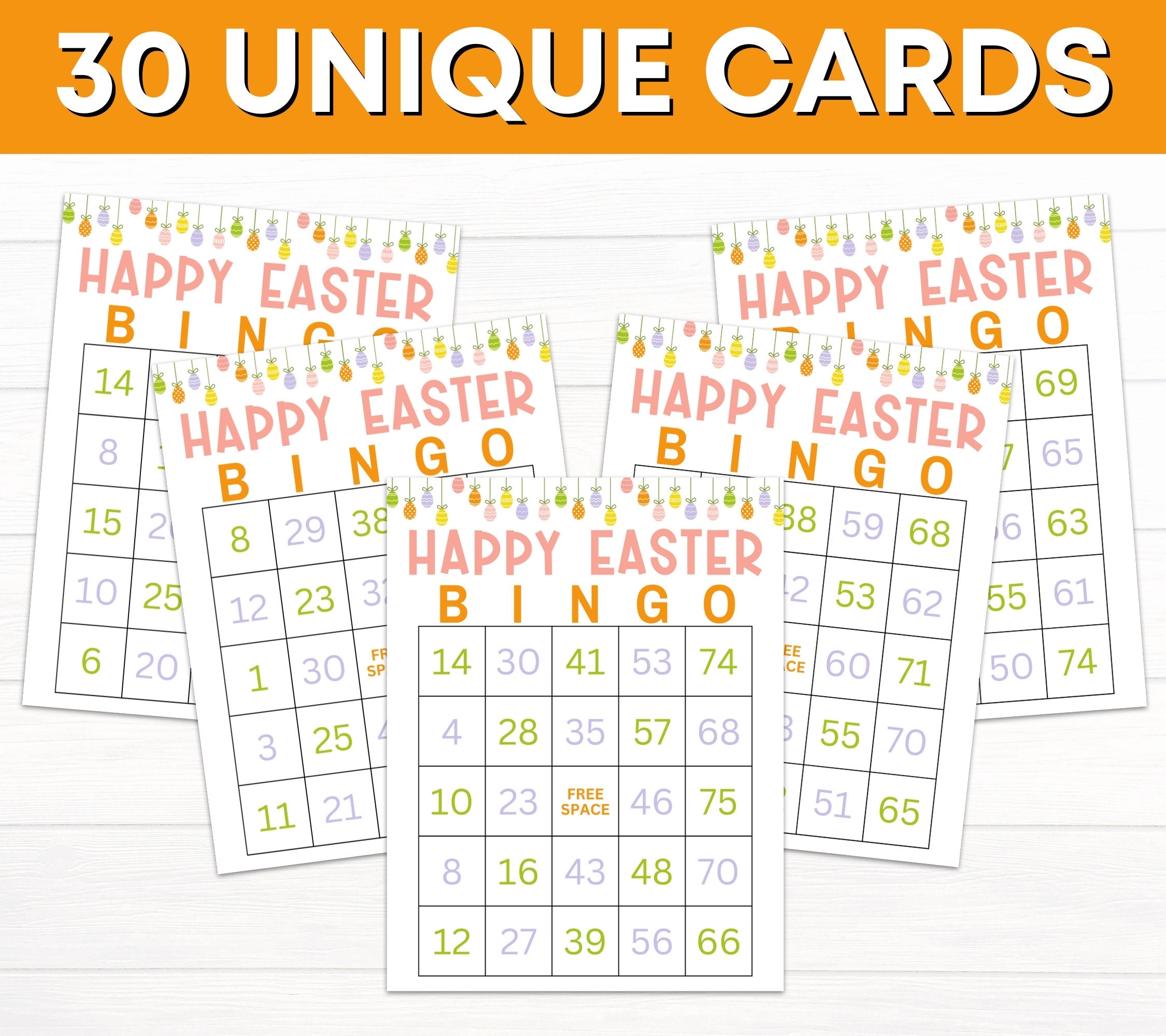 30 Easter Bingo Cards Printable Game, Easter Bingo Boards Activity for ...