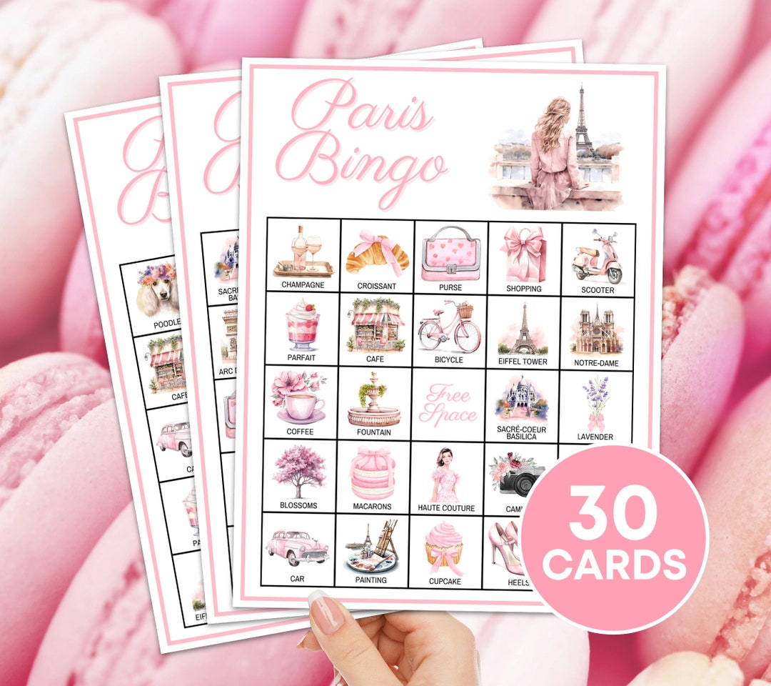 30 Paris Bingo Cards Printable Game, Pink Aesthetic Paris France Bingo ...