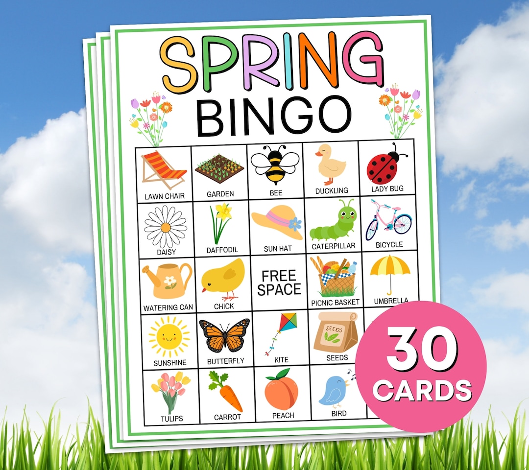 30 Spring Bingo Cards Printable Game, Spring Bingo Kids Classroom ...