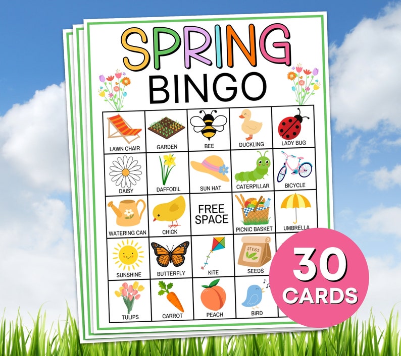 30 Spring Bingo Cards Printable Game, Spring Bingo Kids Classroom ...