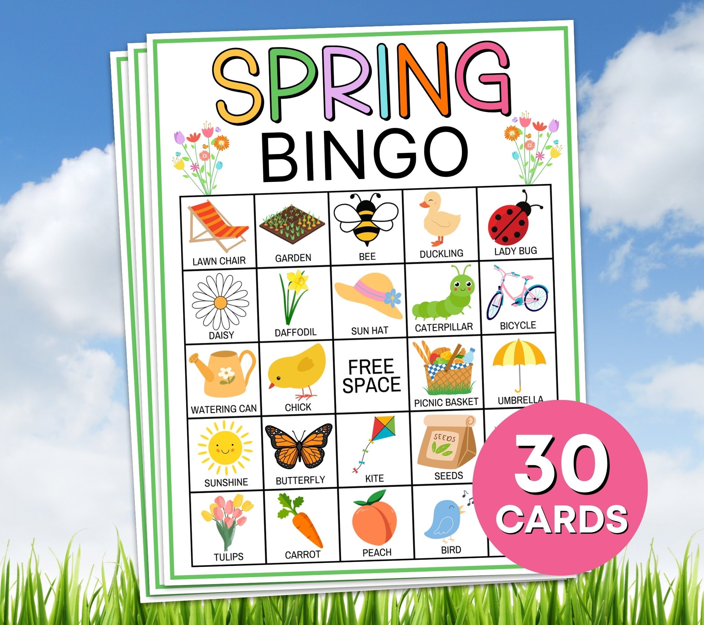 30 Spring Bingo Cards Printable Game, Spring Bingo Kids Classroom ...