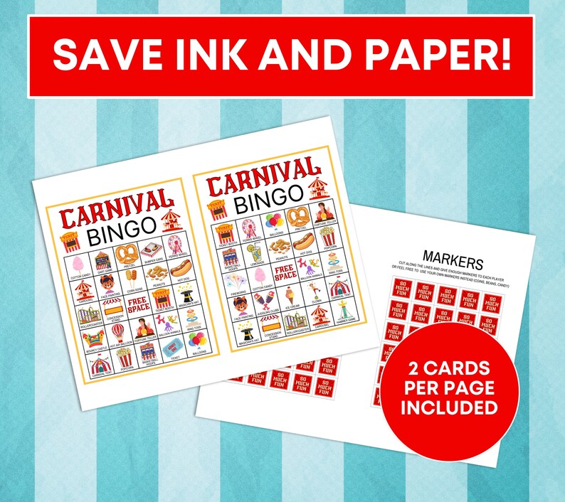 120 Carnival Bingo Cards Printable Game, Carnival Party Bingo Boards ...