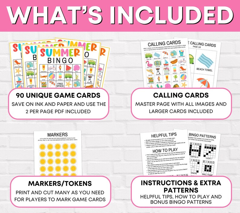 90 Summer Bingo Cards Printable Game, Summer Birthday Party Bingo Game ...