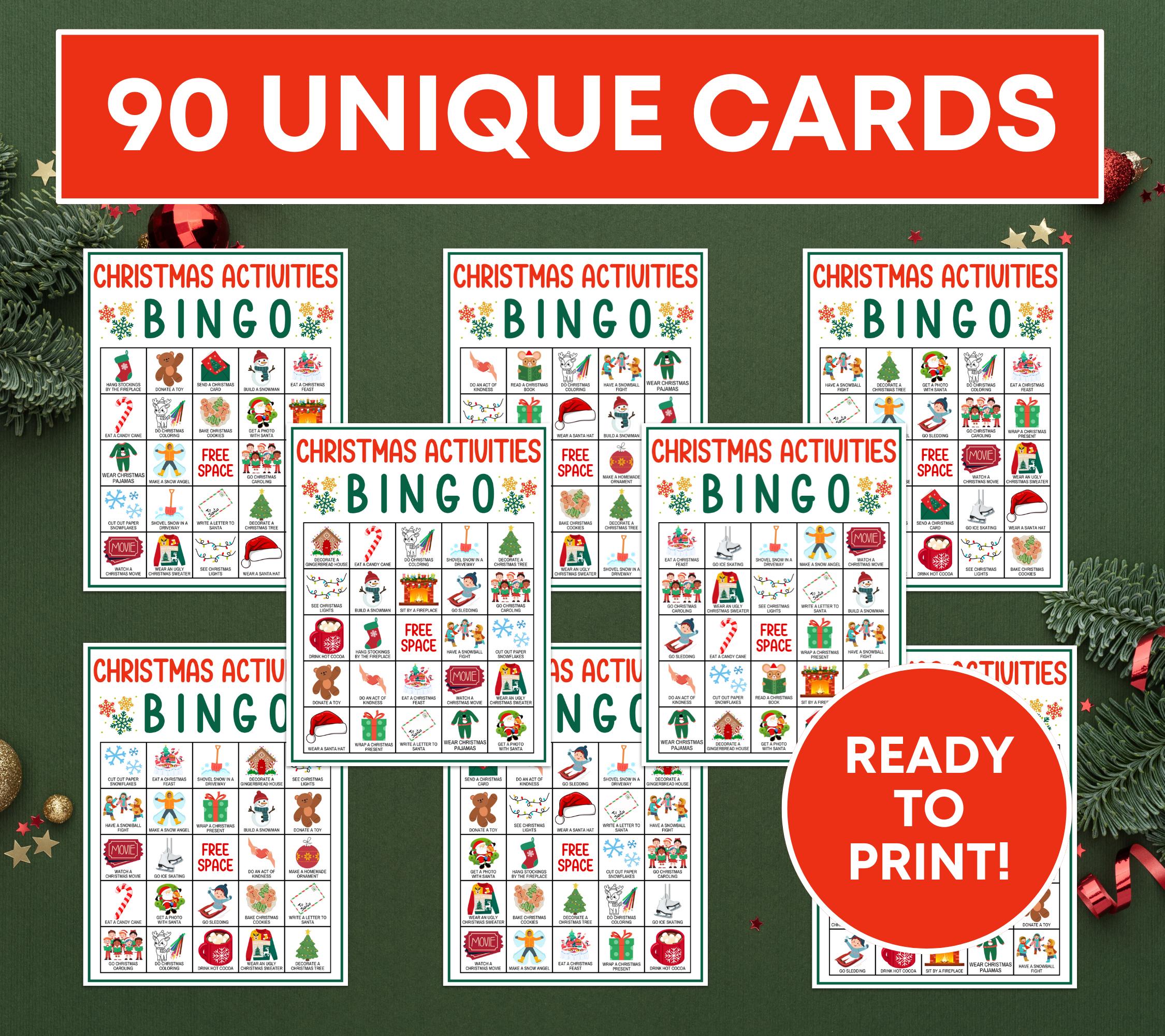 90 Christmas Bingo Card Printable Game,christmas Bingo Board,christmas ...