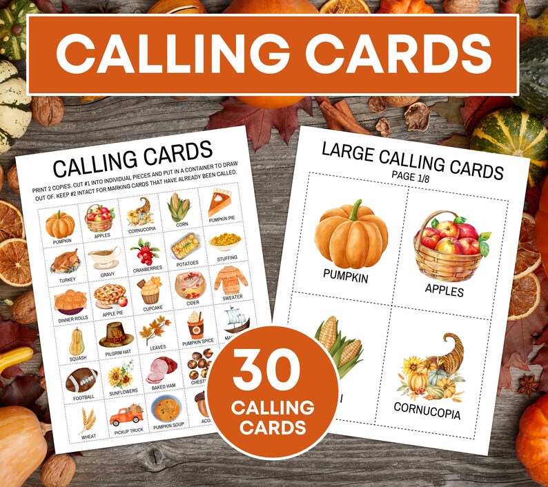 30 Thanksgiving Bingo Cards Printable Game,thanksgiving Fall Bingo ...