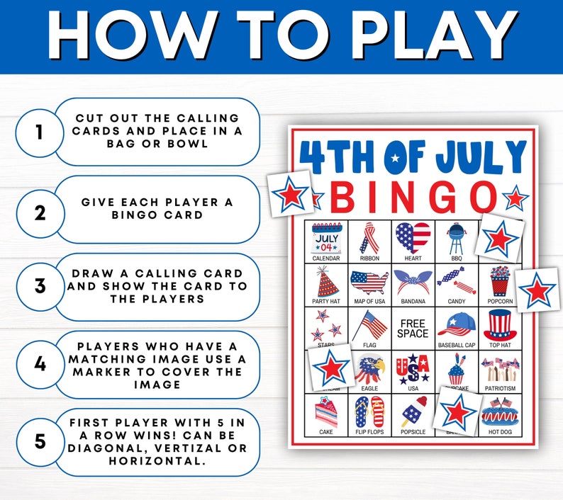 60 Fourth of July Bingo Cards Printable Game, 4th of July USA ...