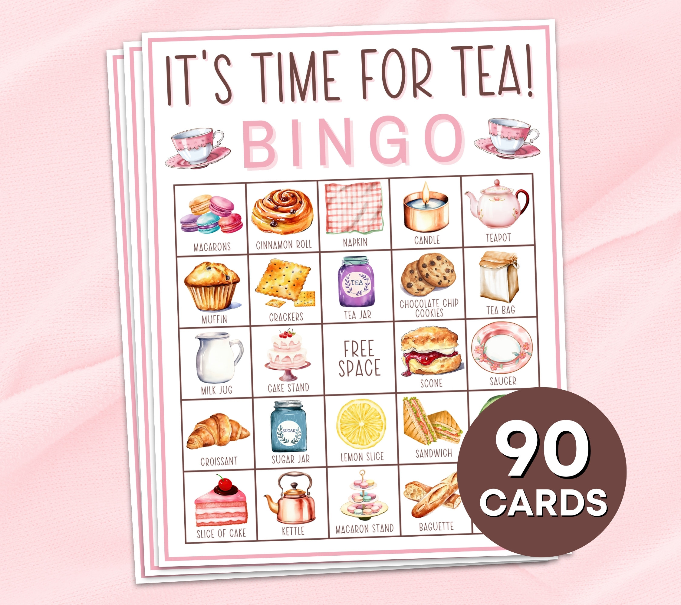 90 Tea Party Bingo Cards Printable Game, Tea Party Bridal Shower Bingo ...